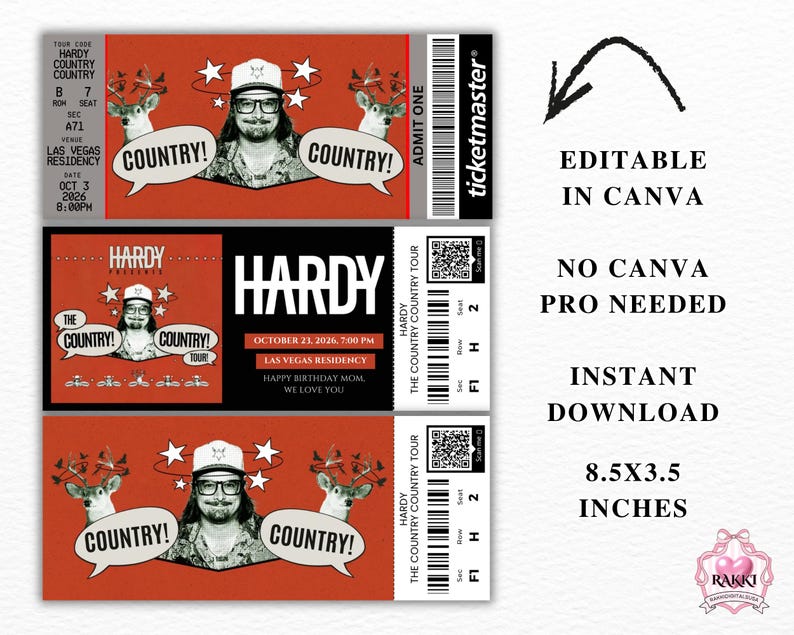 Hardy Editable Concert Ticket, Hardy the Country Country Tour ...