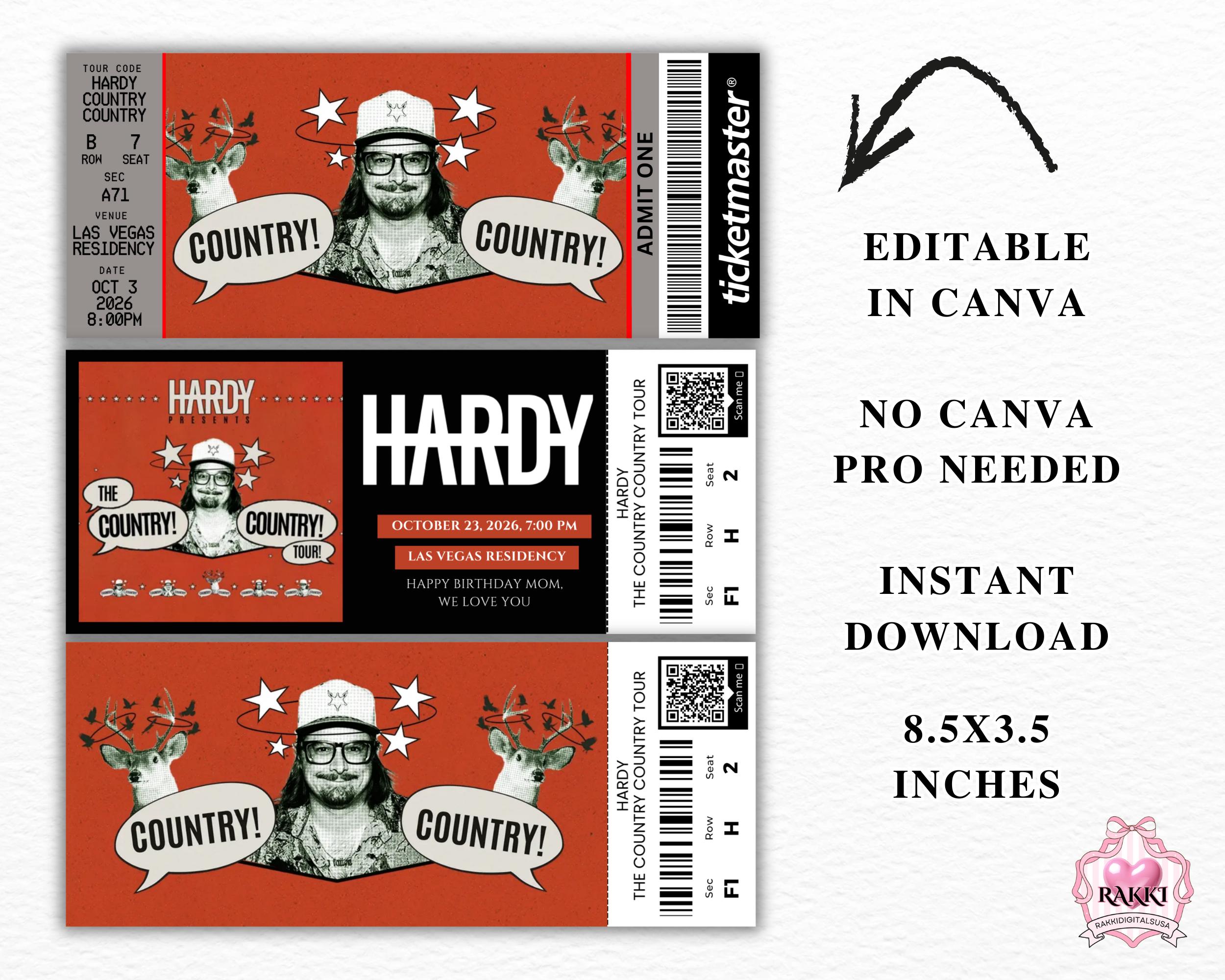 Hardy Editable Concert Ticket, Hardy the Country Country Tour ...