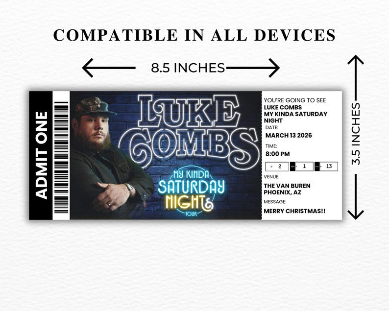 Editable Luke Combs Tour Ticket, Tour Ticket, Luke Combs My Kinda ...