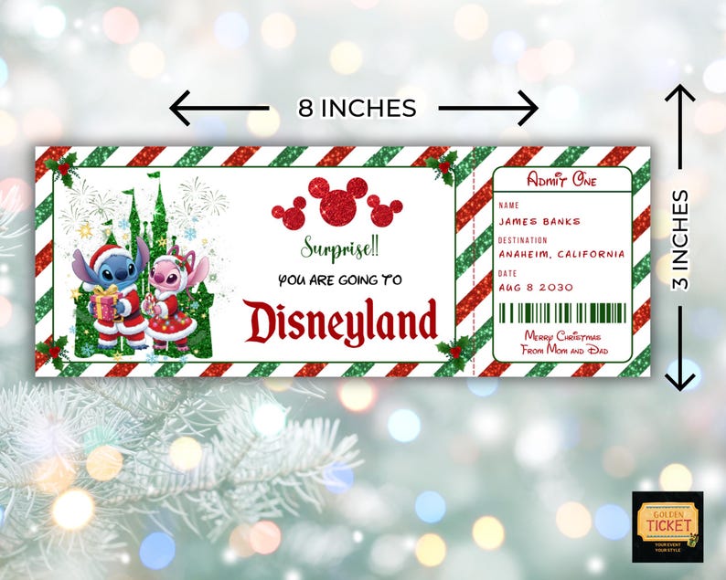 Editable Christmas Disneyland Ticket, Stitch Disneyworld Ticket ...