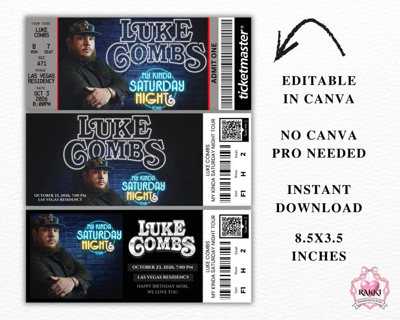 Editable Luke Combs Tour Ticket, Tour Ticket, Luke Combs My Kinda ...