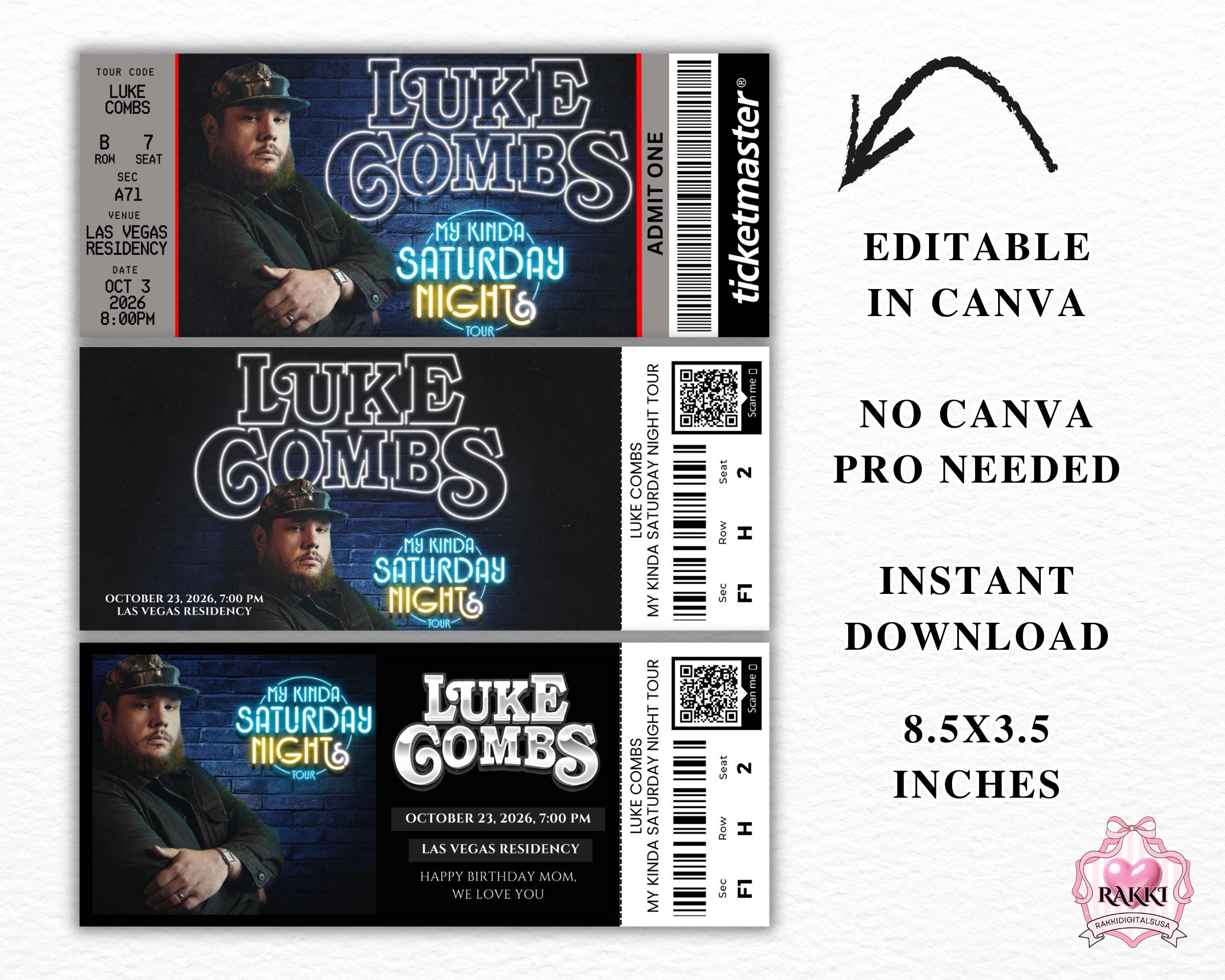 Editable Luke Combs Tour Ticket, Tour Ticket, Luke Combs My Kinda ...