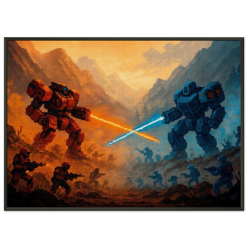 Metal Mech Battle Print | Pixel Art Mecha Wall Decor | Sci-fi Gamer ...