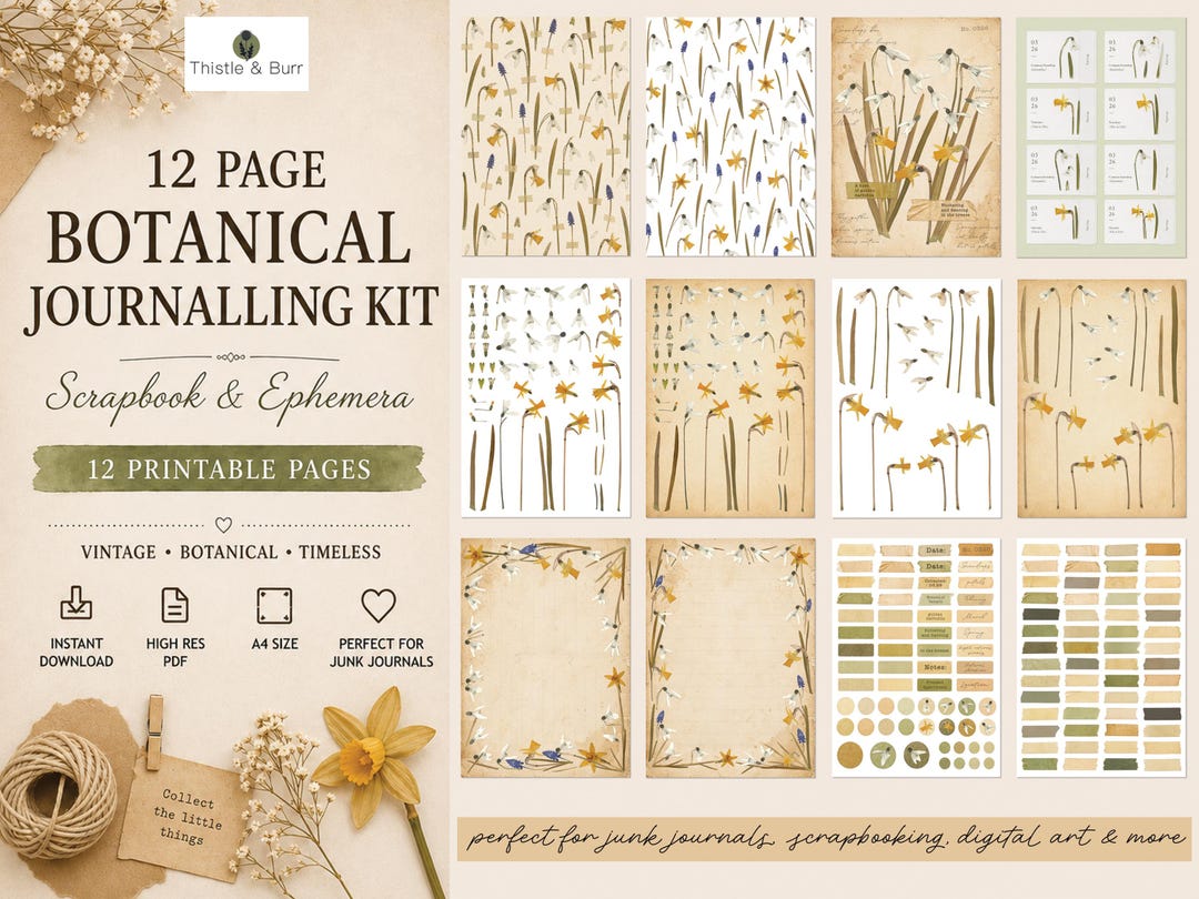 Pressed Flower Botanical Journal Pages | Spring Ephemera Kit (PDF ...