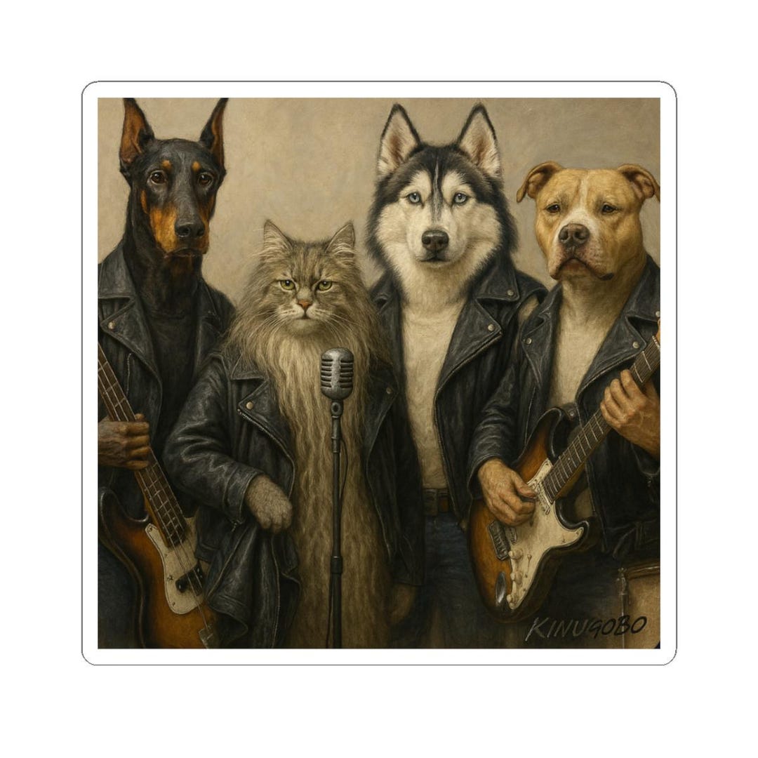 Kinugobo-rock Band Pets Sticker | Kiss-cut Sticker, Dogs and Cat in ...