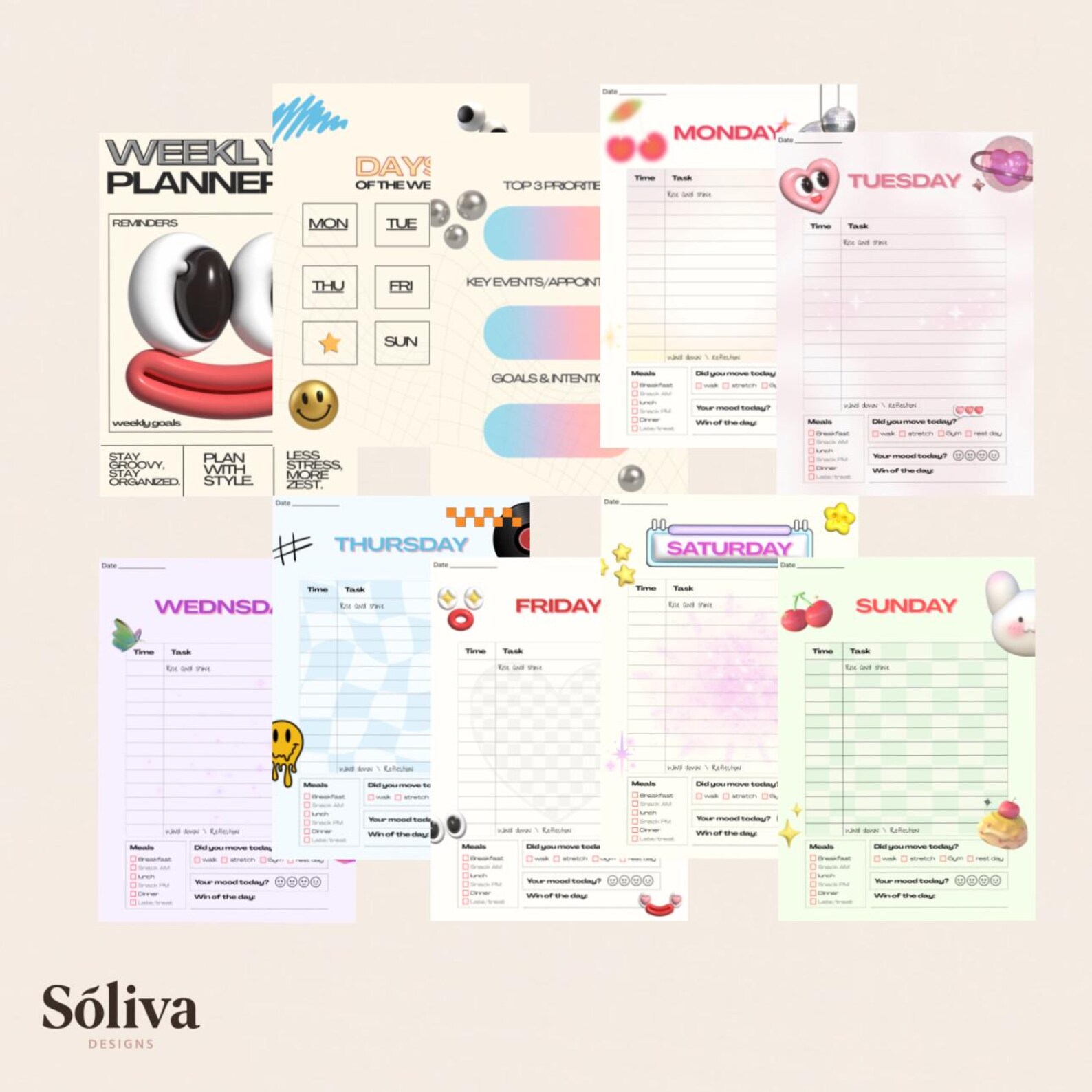Retro Digital Weekly Planner | Aesthetic Y2K Style | Fun Productivity ...