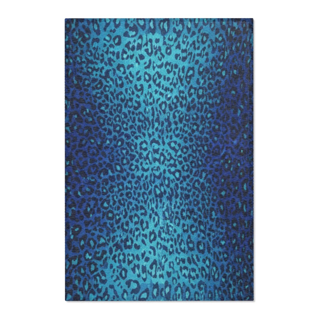 Blue Teal Leopard Print Area Rug | Animal Print Pattern - Etsy