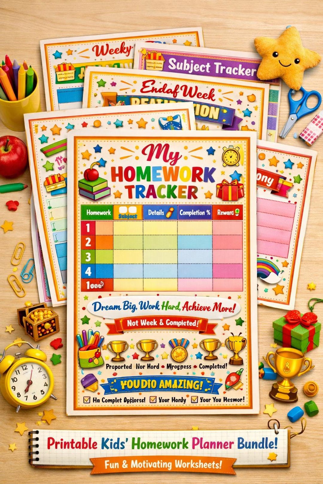 Kids Homework Planner Printable | Children Reward Chart | Weekly Goal ...