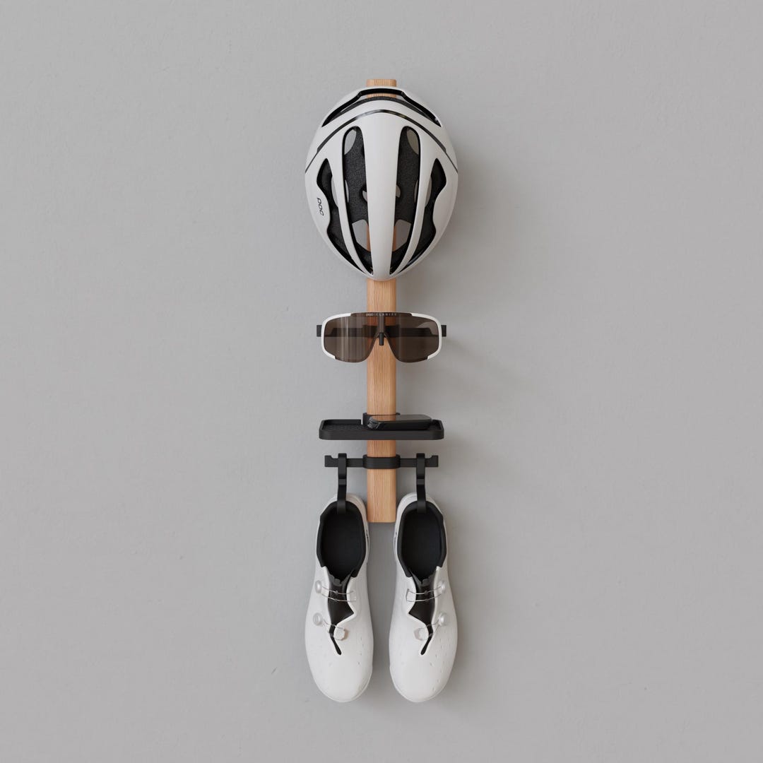Solid Oak Cycling Gear Rack | Helmet, Shoes, Sunglasses Organizer - Etsy