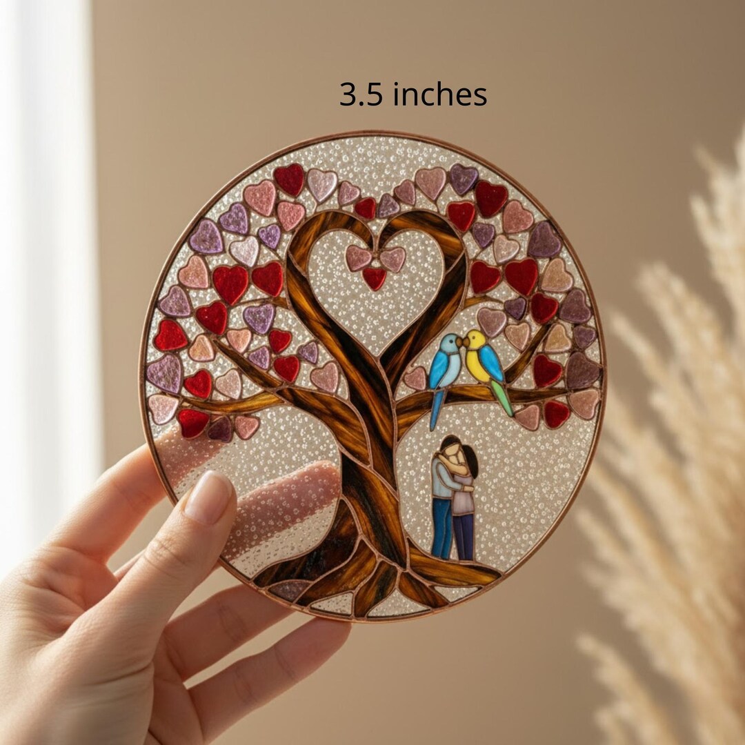 Custom Valentine Tree of Love Stained Glass Suncatcher, Couple ...