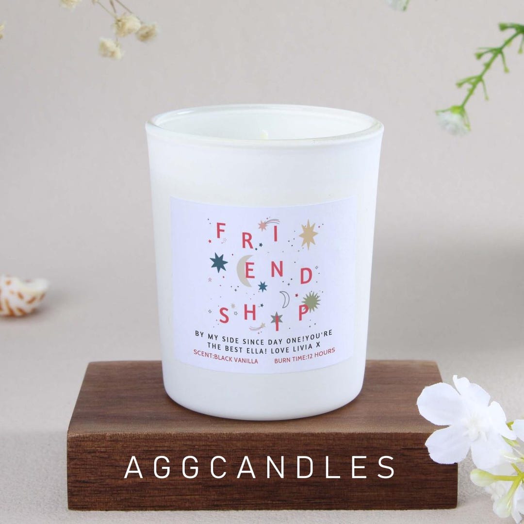 Personalised Friendship Star Candle: Scented Soy Wax Gift Frosted Glass ...