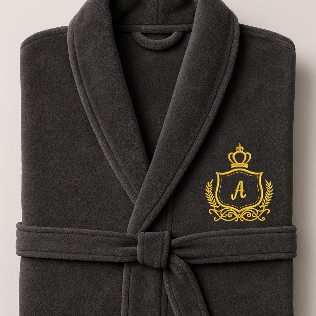 Personalized Embroidered Robe With Gold Monogram Crest | Luxury Custom ...