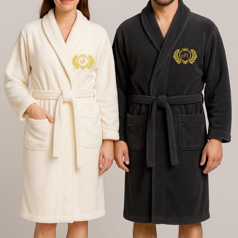 Luxury Embroidered Monogram Robe – Personalized Initial Bathrobe, Gold ...