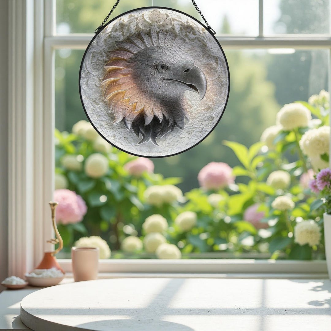 Bald Eagle Stained Glass Ornament,vintage Bird Glass Suncatcher,retro ...