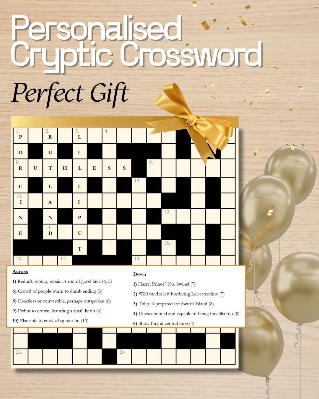 Personalised Cryptic Crossword, Custom Puzzle Gift for Birthdays ...