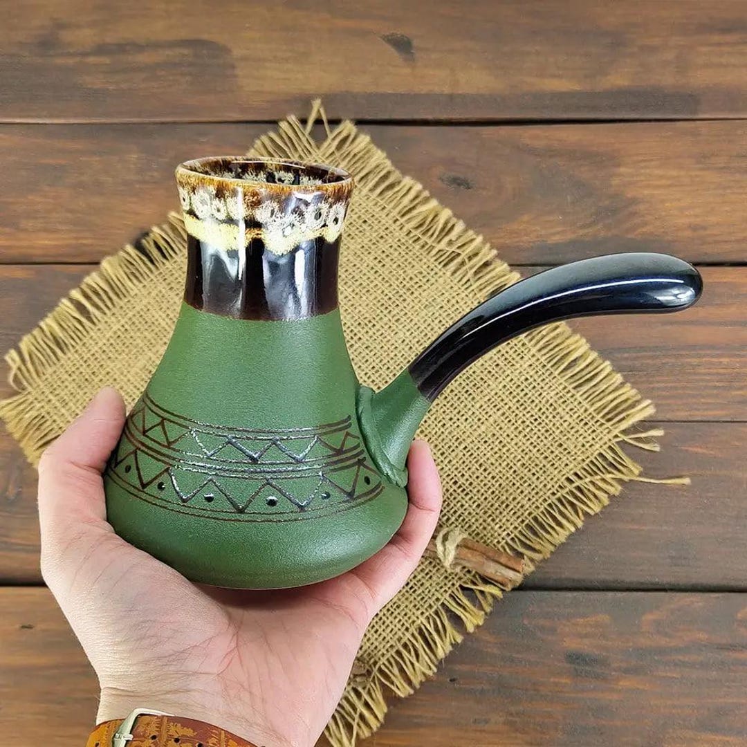 Glazed Khaki Coffee Maker 400ml – Artisan Clay Turkish Cezve for Unique ...