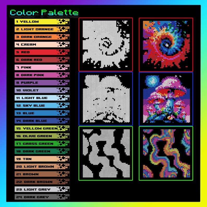 100 Mystery Mosaics Color by Number Psychedelic | Trippy Pixel Art ...