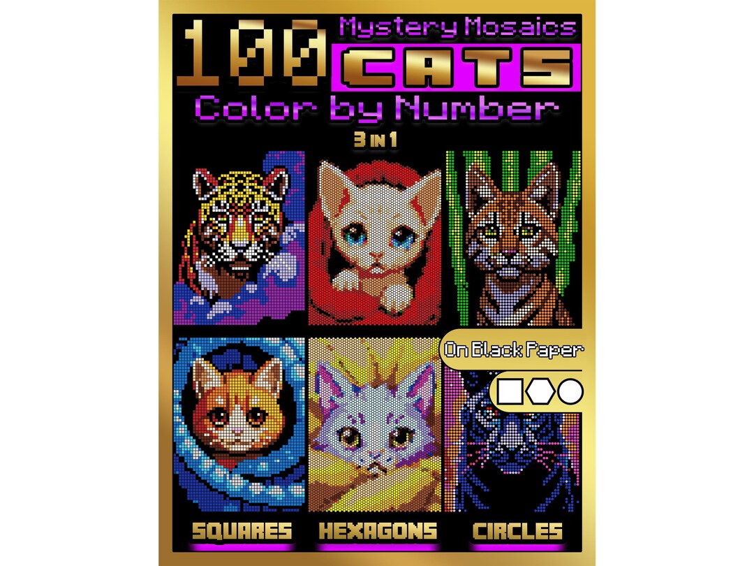 100 Mystery Mosaics Color by Number Cats | Cat Pixel Art Coloring Book ...