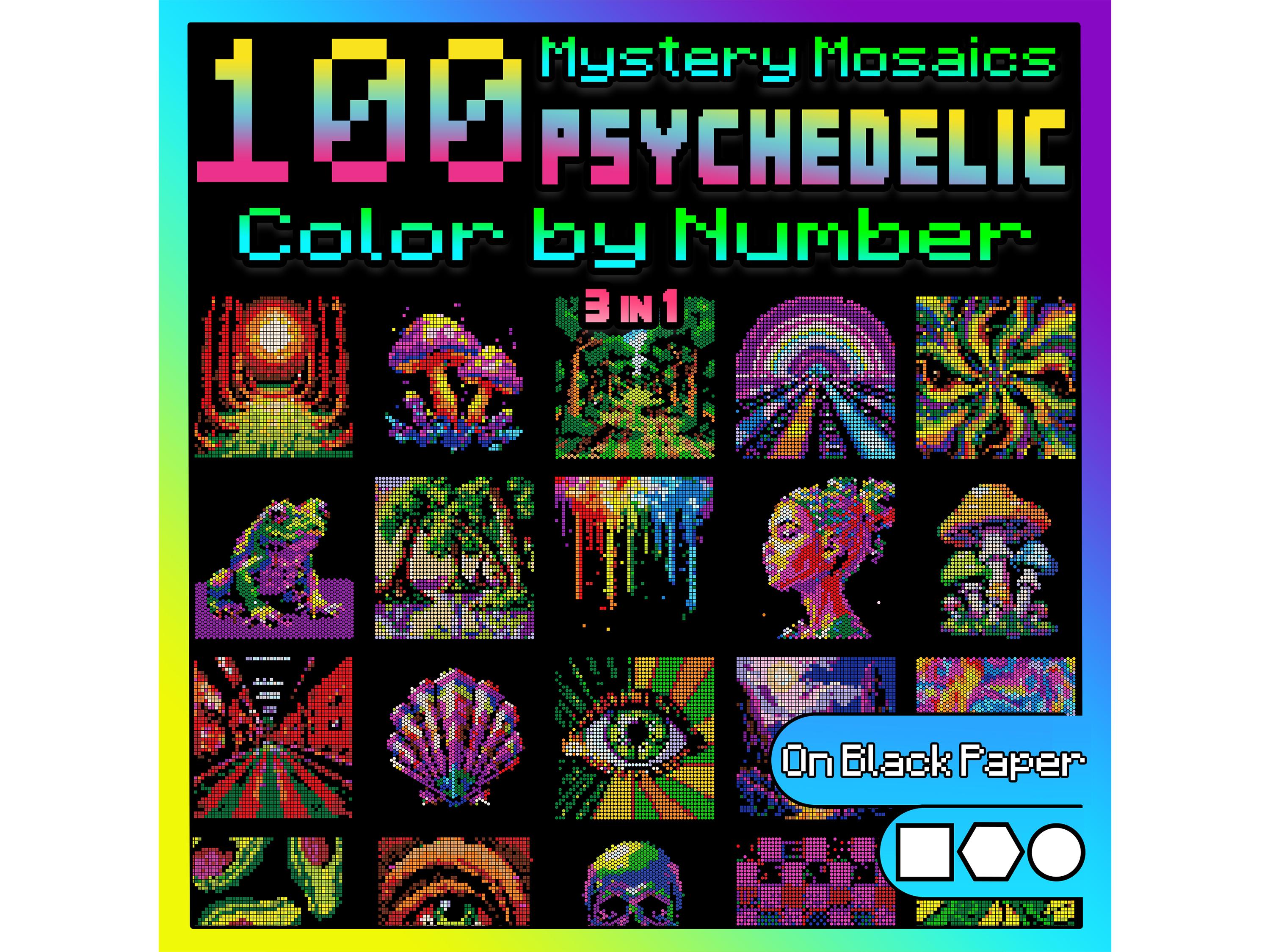 100 Mystery Mosaics Color by Number Psychedelic | Trippy Pixel Art ...