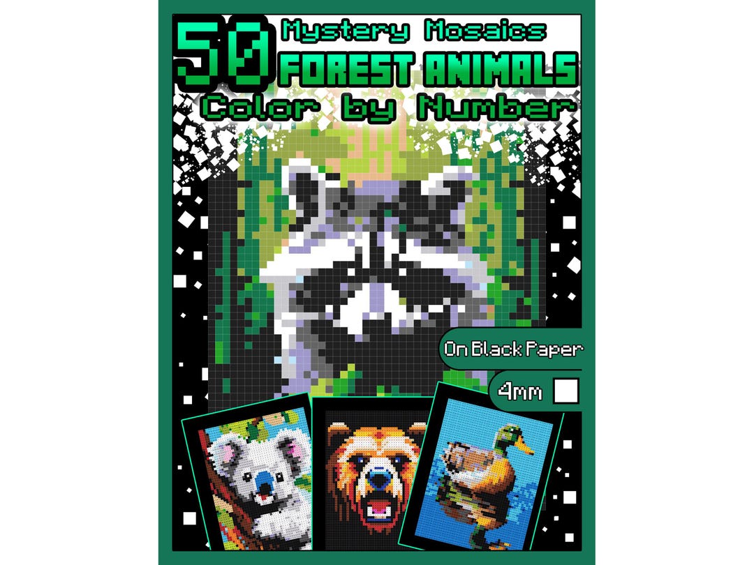 Forest Animals Color by Number | Mystery Mosaics BLACK Edition | Pixel ...