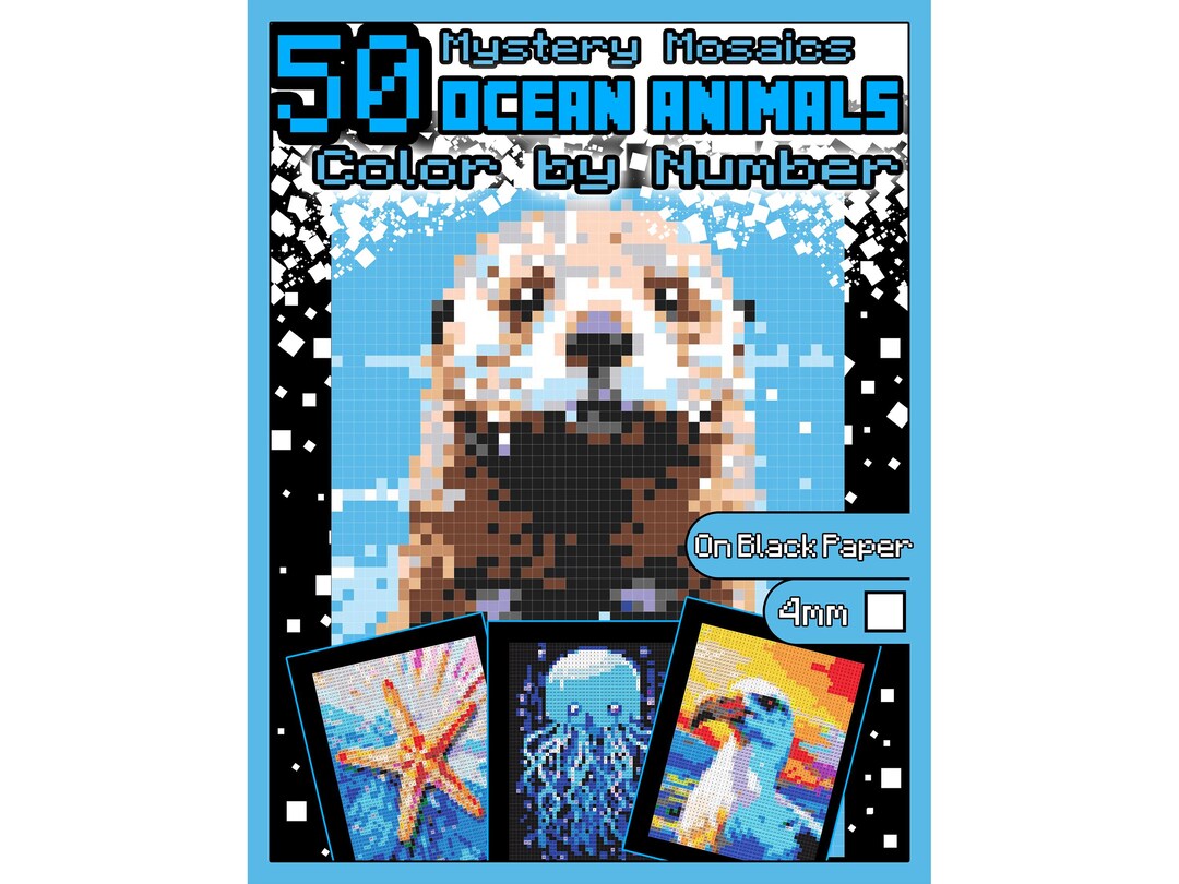 Ocean Animals Color by Number | Mystery Mosaics BLACK Edition | Pixel ...