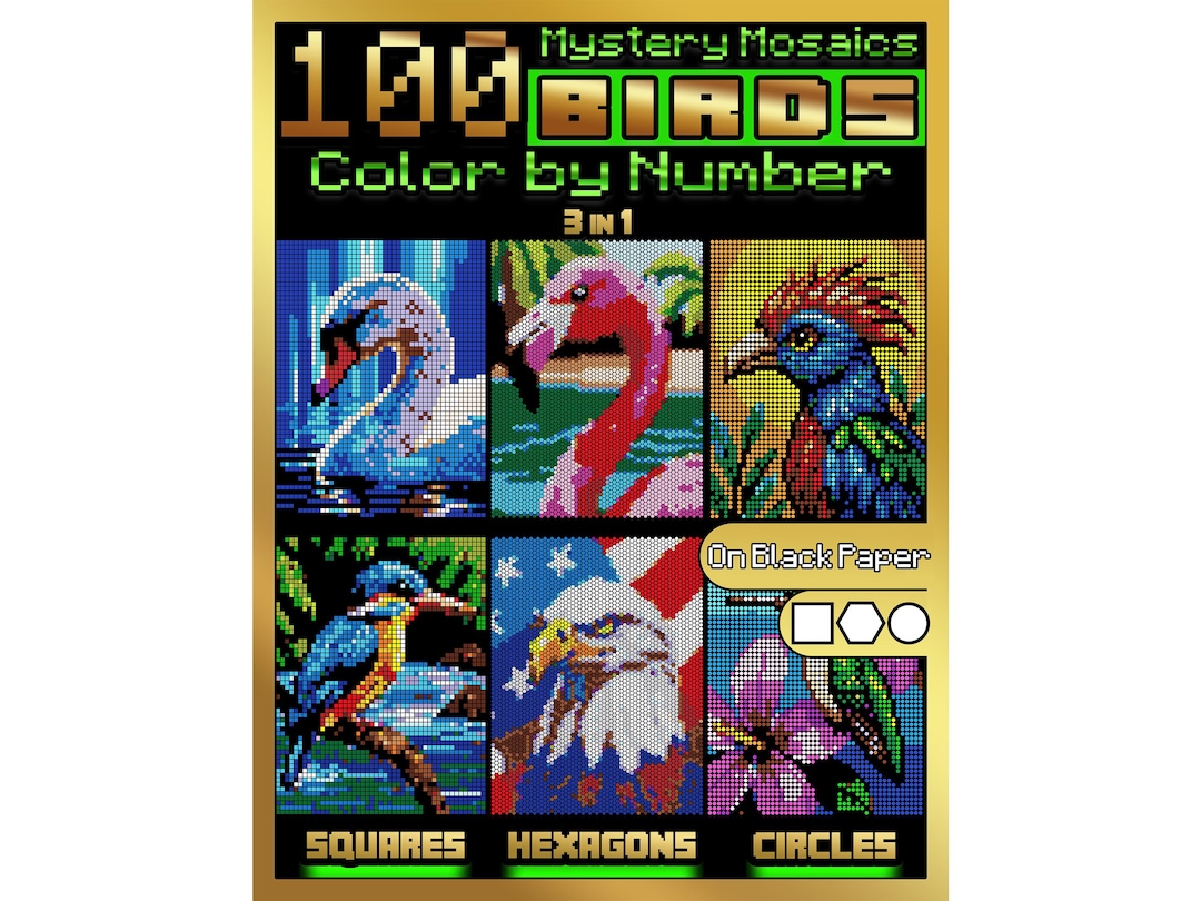 100 Mystery Mosaics Color by Number Birds | Bird Pixel Art Coloring ...