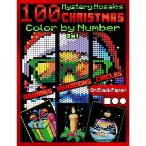 100 Mystery Mosaics Color by Number Christmas Edition | Holiday Pixel ...