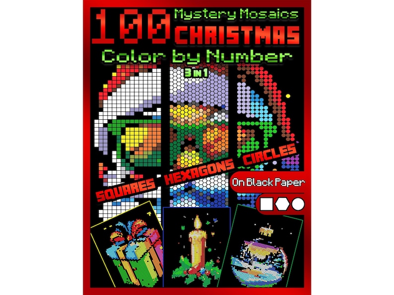 100 Mystery Mosaics Color by Number Christmas Edition | Holiday Pixel ...