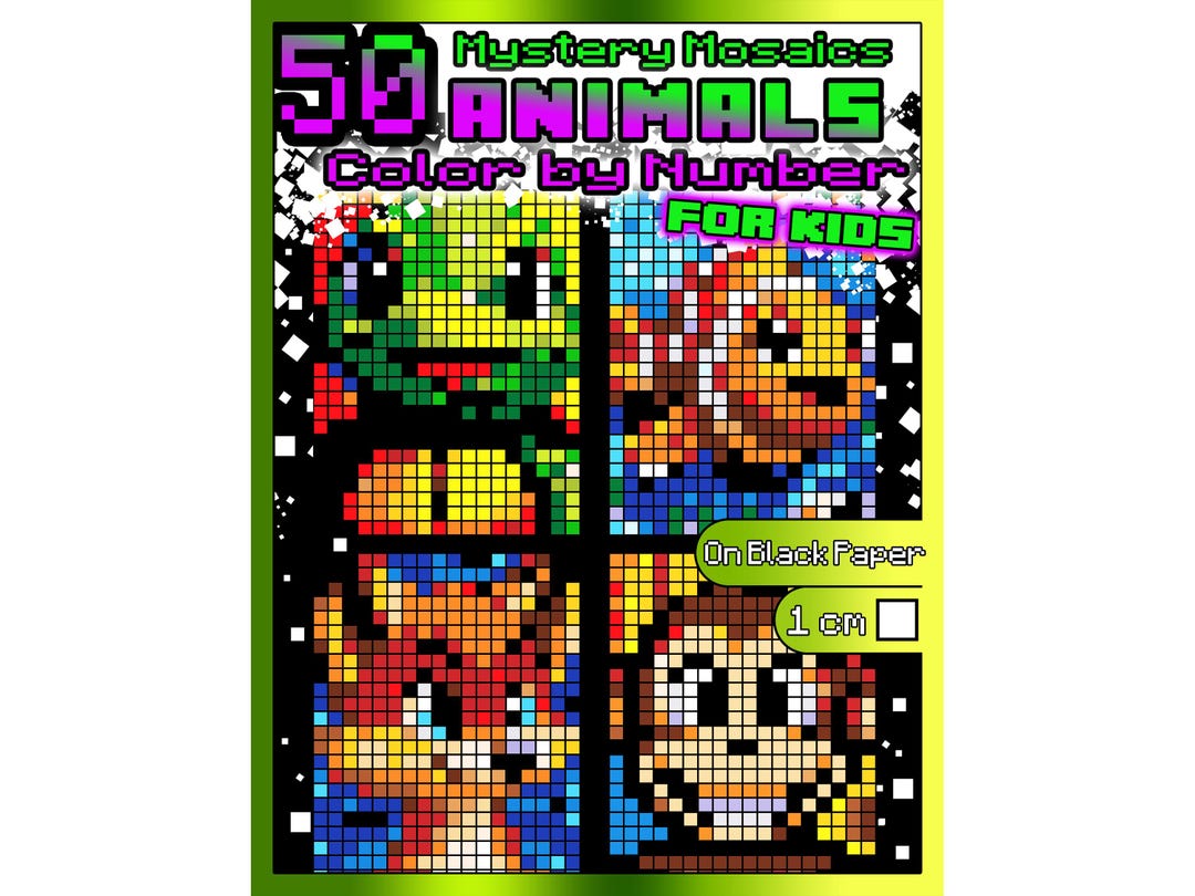 Mystery Mosaics Color by Number for Kids | 50 Animals | Black Paper ...