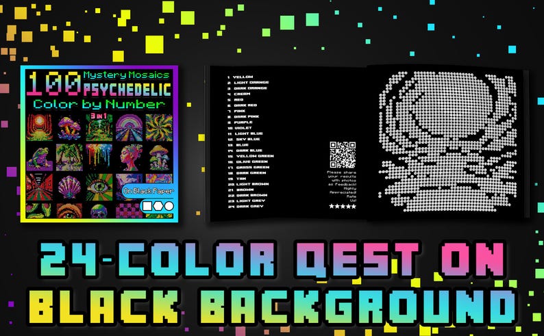 100 Mystery Mosaics Color by Number Psychedelic | Trippy Pixel Art ...