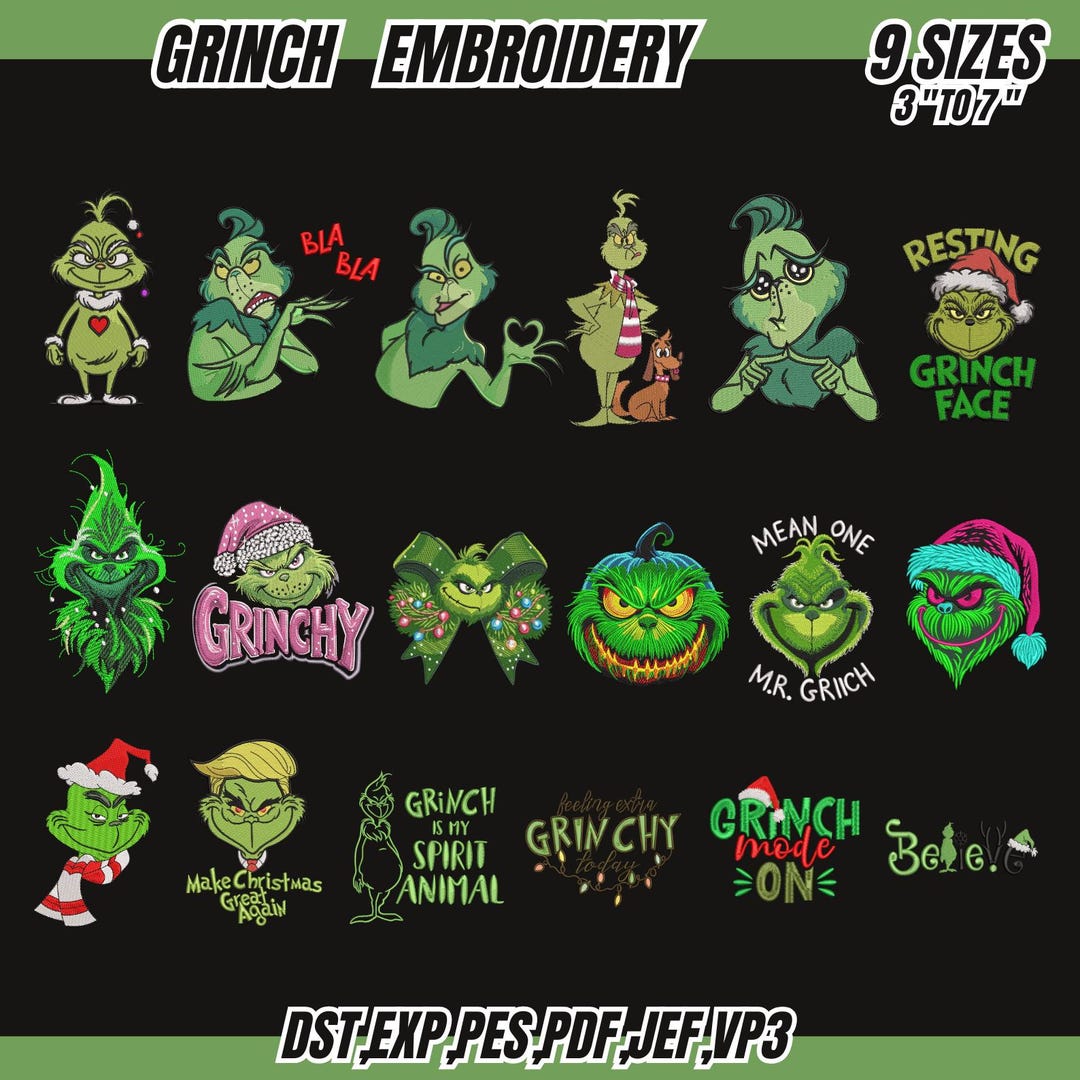 Grinch Embroidery Design Bundle, Christmas Machine Embroidery (instant ...