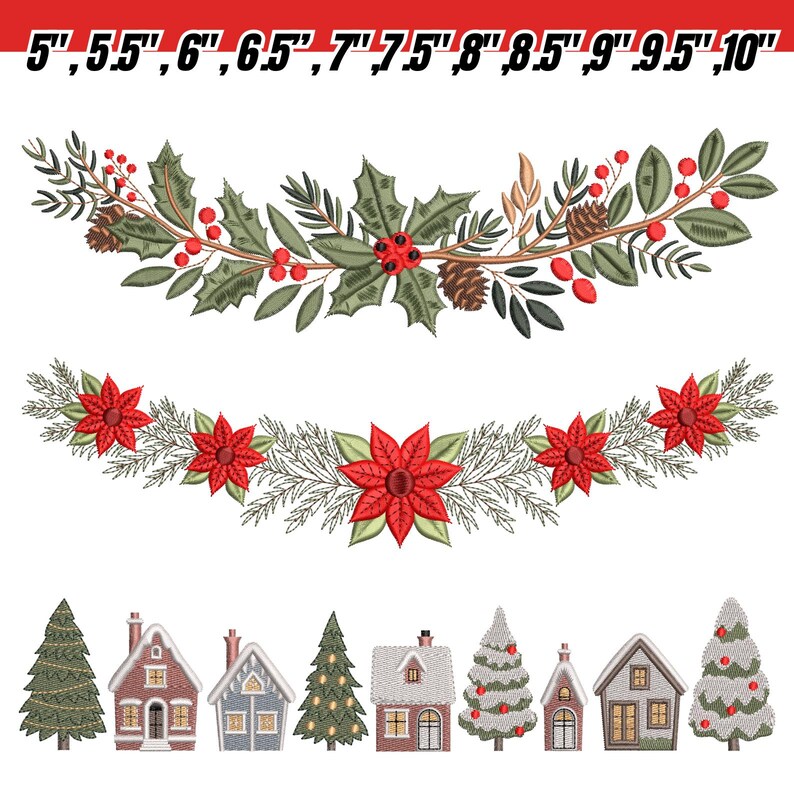 Christmas Borders Embroidery Designs: Holly, Bells, Trees, Snowmen ...
