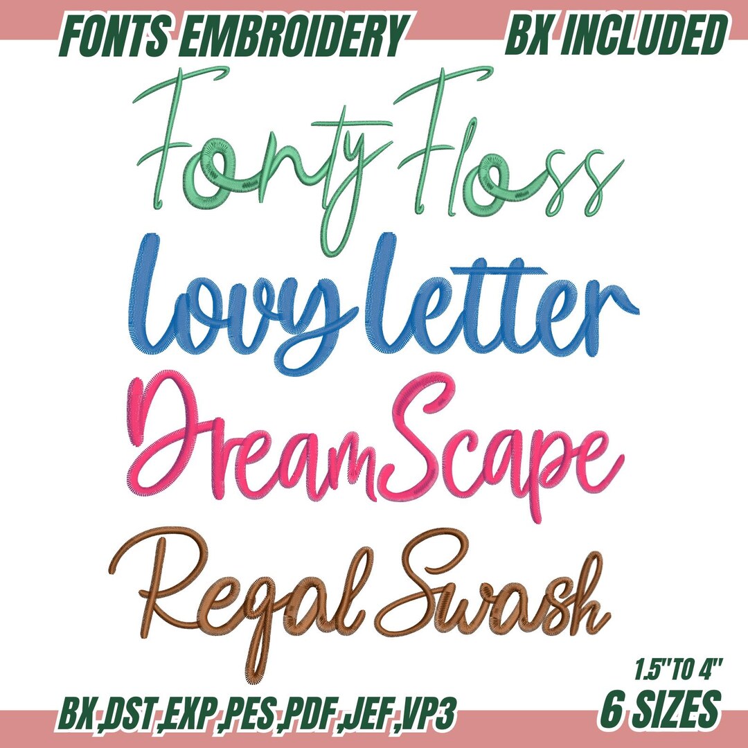 Cursive Embroidery Font Bundle, Satin Stitch, Monogram Script (instant ...