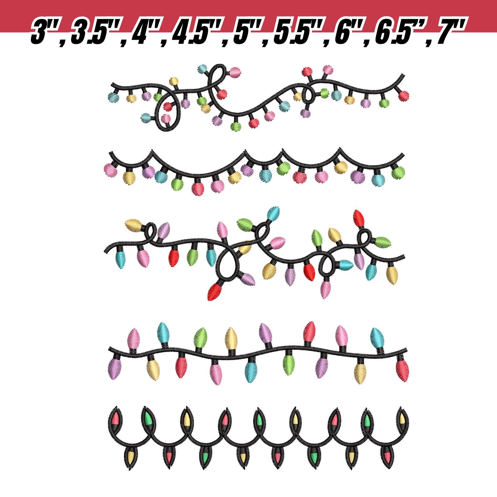 Christmas Lights Embroidery Designs, Garlands, Borders (digital ...