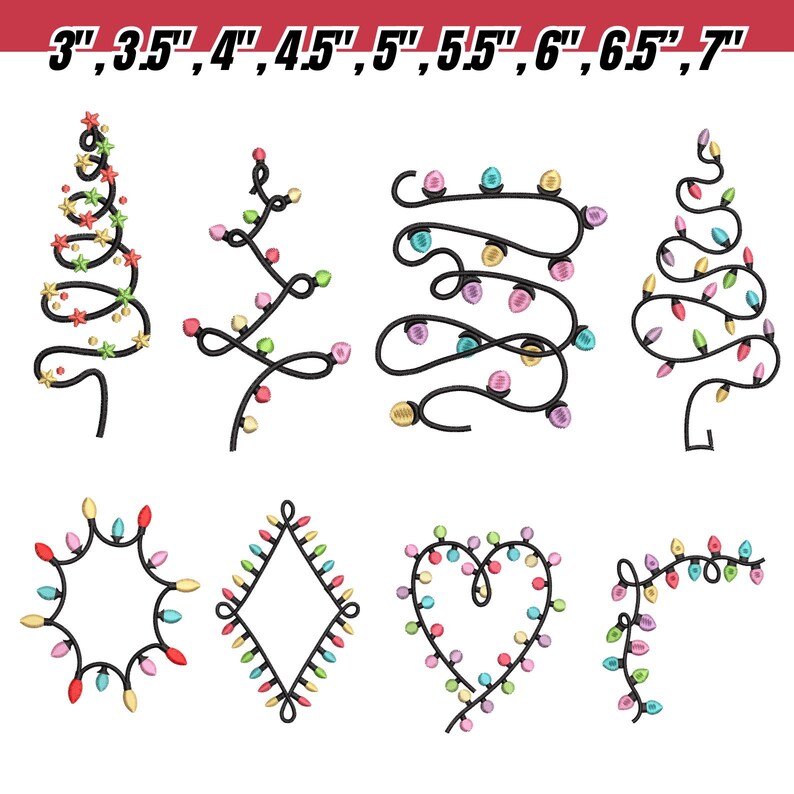 Christmas Lights Embroidery Designs, Garlands, Borders (digital ...