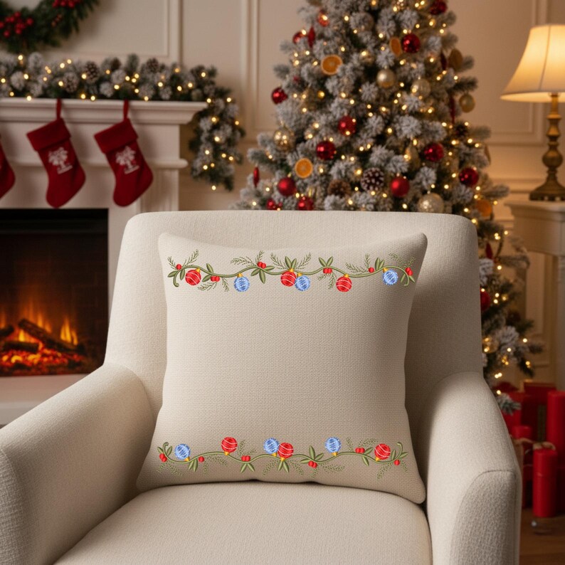 Christmas Borders Embroidery Designs: Holly, Bells, Trees (digital ...