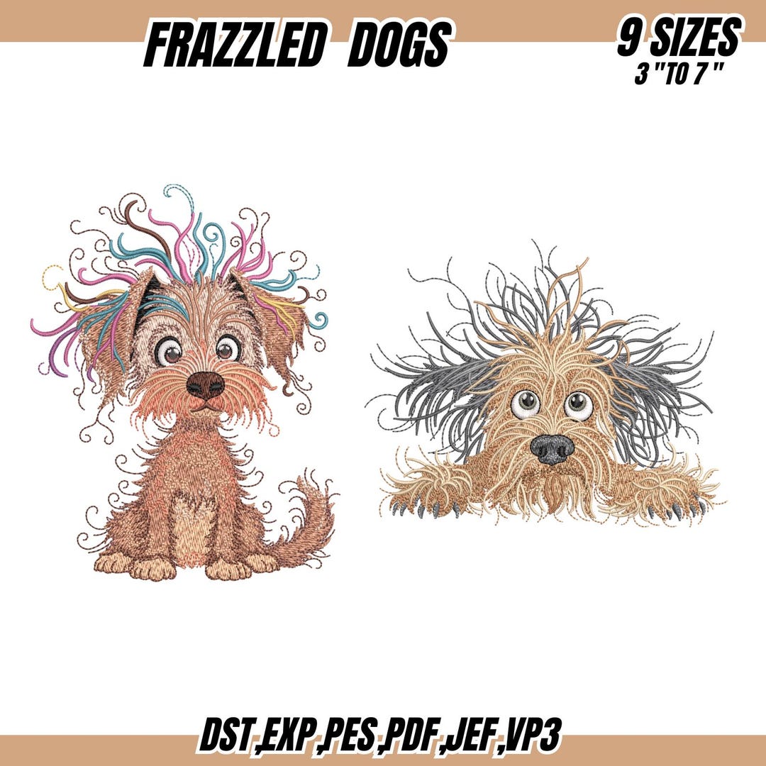 Frazzled Dog Embroidery Design: Funny Animal Machine Embroidery File (9 ...