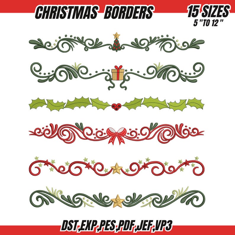 Christmas Borders Embroidery Designs: Gifts, Bow, Trees Borders ...