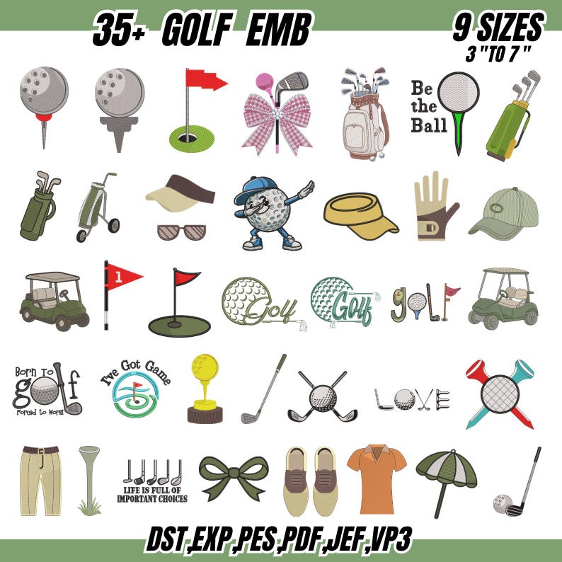Golf Embroidery Designs Bundle, Golf Ball Embroidery, Golf Bag ...