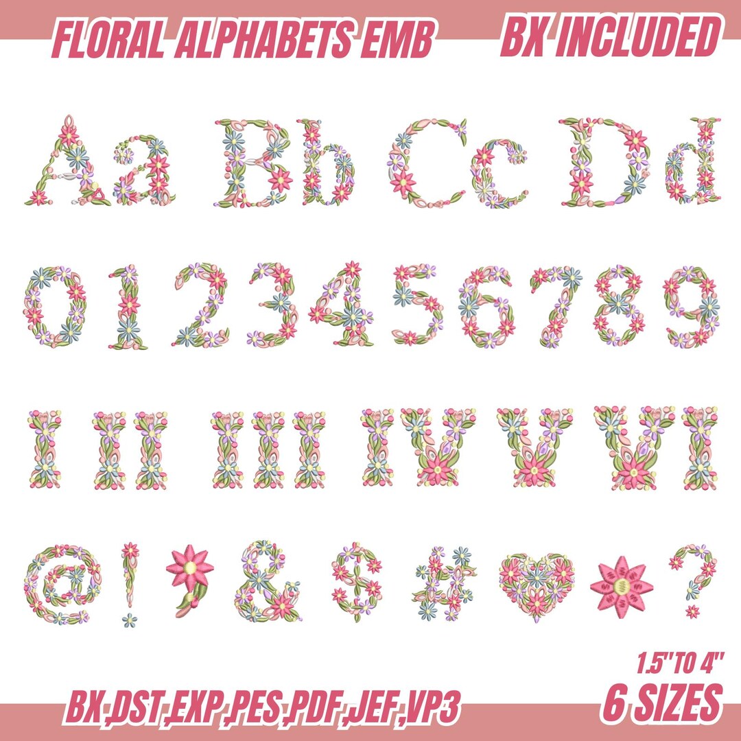 Floral Alphabet Embroidery Design – Flower Font A-Z (digital Download ...