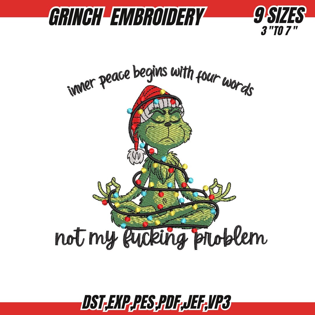 Grinch Embroidery Design: Grinch Text Embroidery, Christmas Patterns, 9 ...