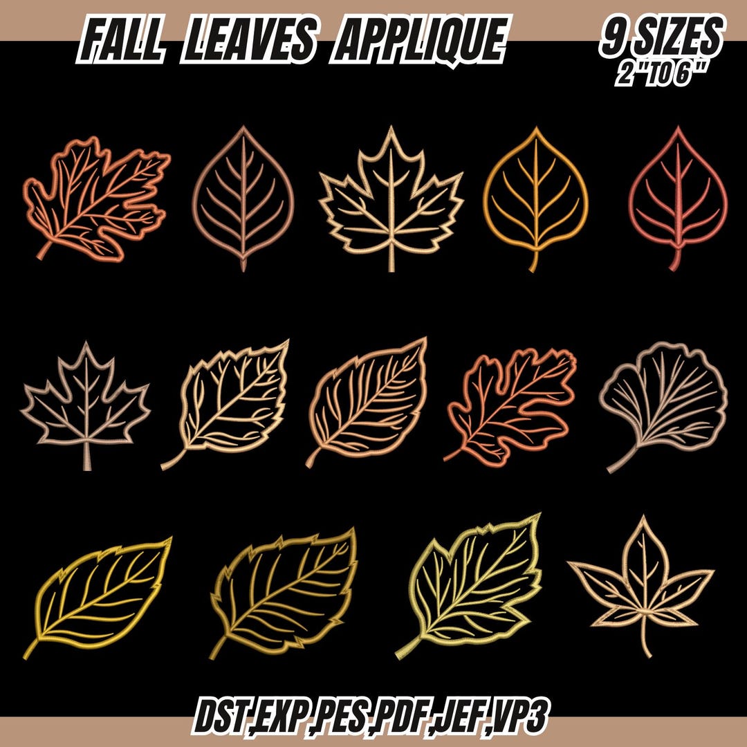 Fall Leaves Applique Embroidery Designs: Autumn Leaf Bundle (instant ...