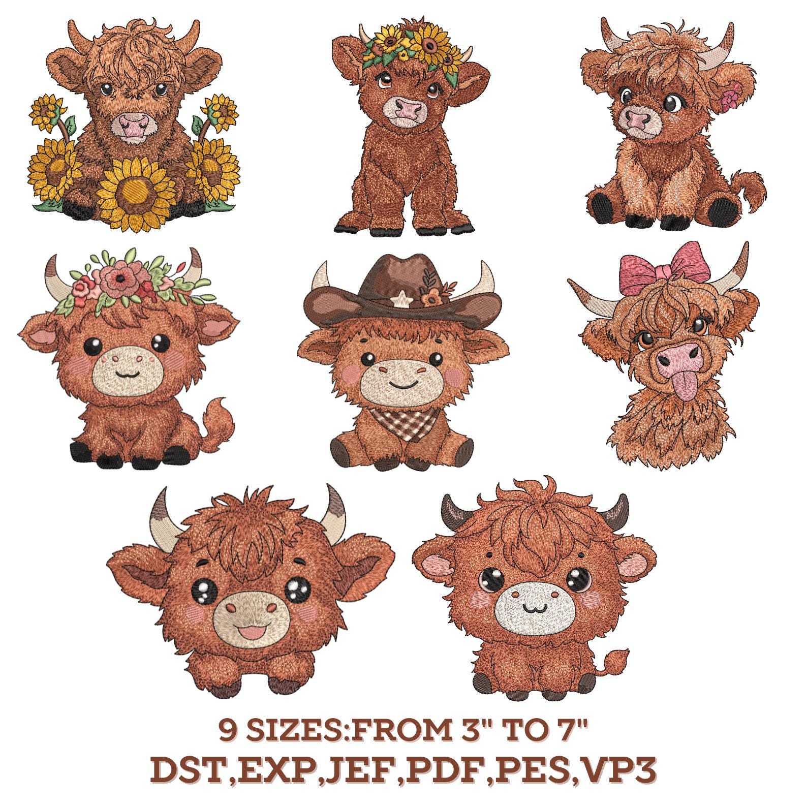 Highland Cow Machine Embroidery Design, Baby Highland Heifer Cow ...
