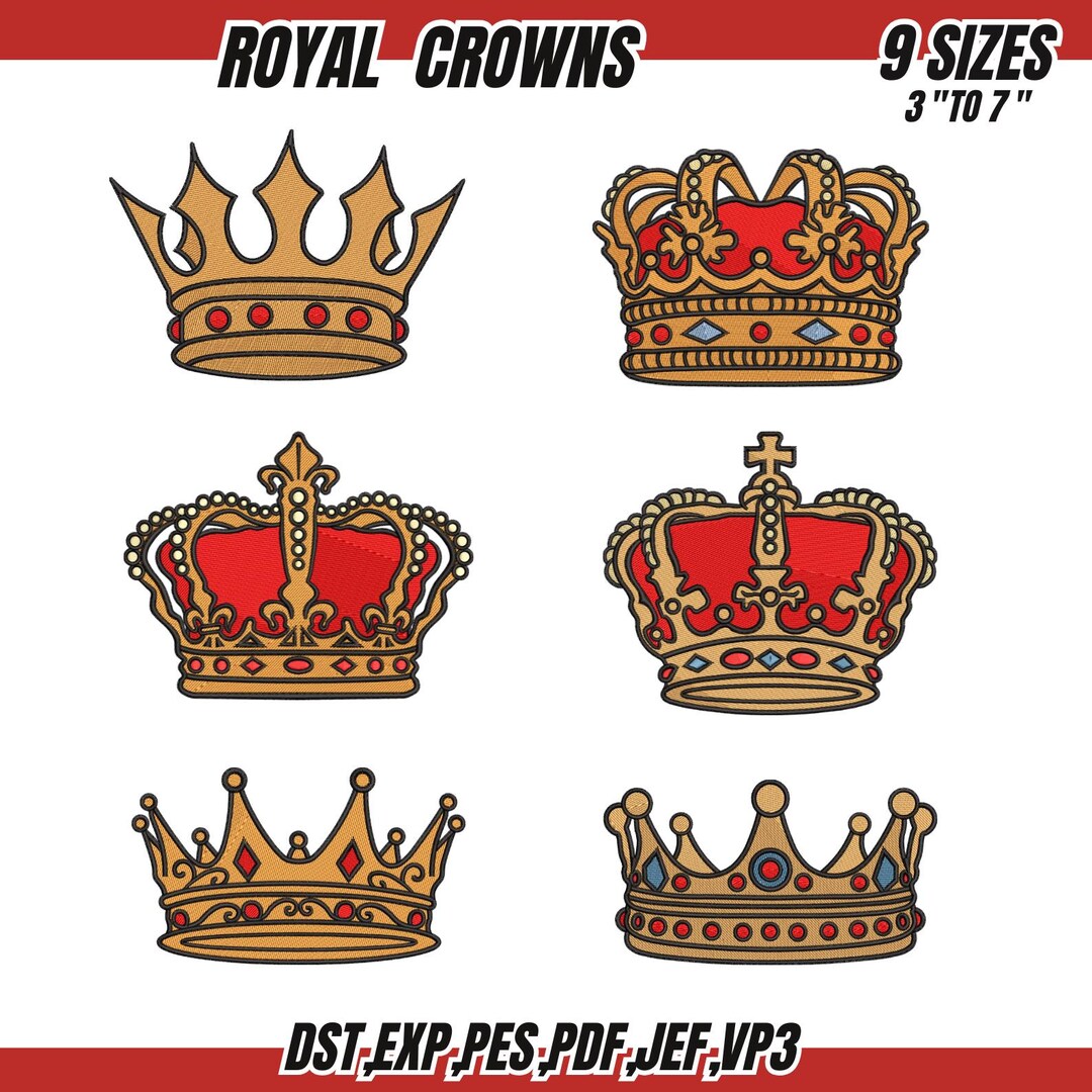 Royal Crown Embroidery Designs: King, Queen, Prince Crowns Embroidery ...