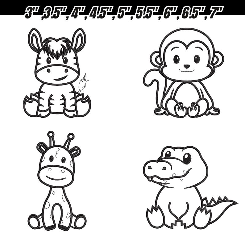 Safari Animal Outline Embroidery Designs, Zoo Animals (digital Download ...