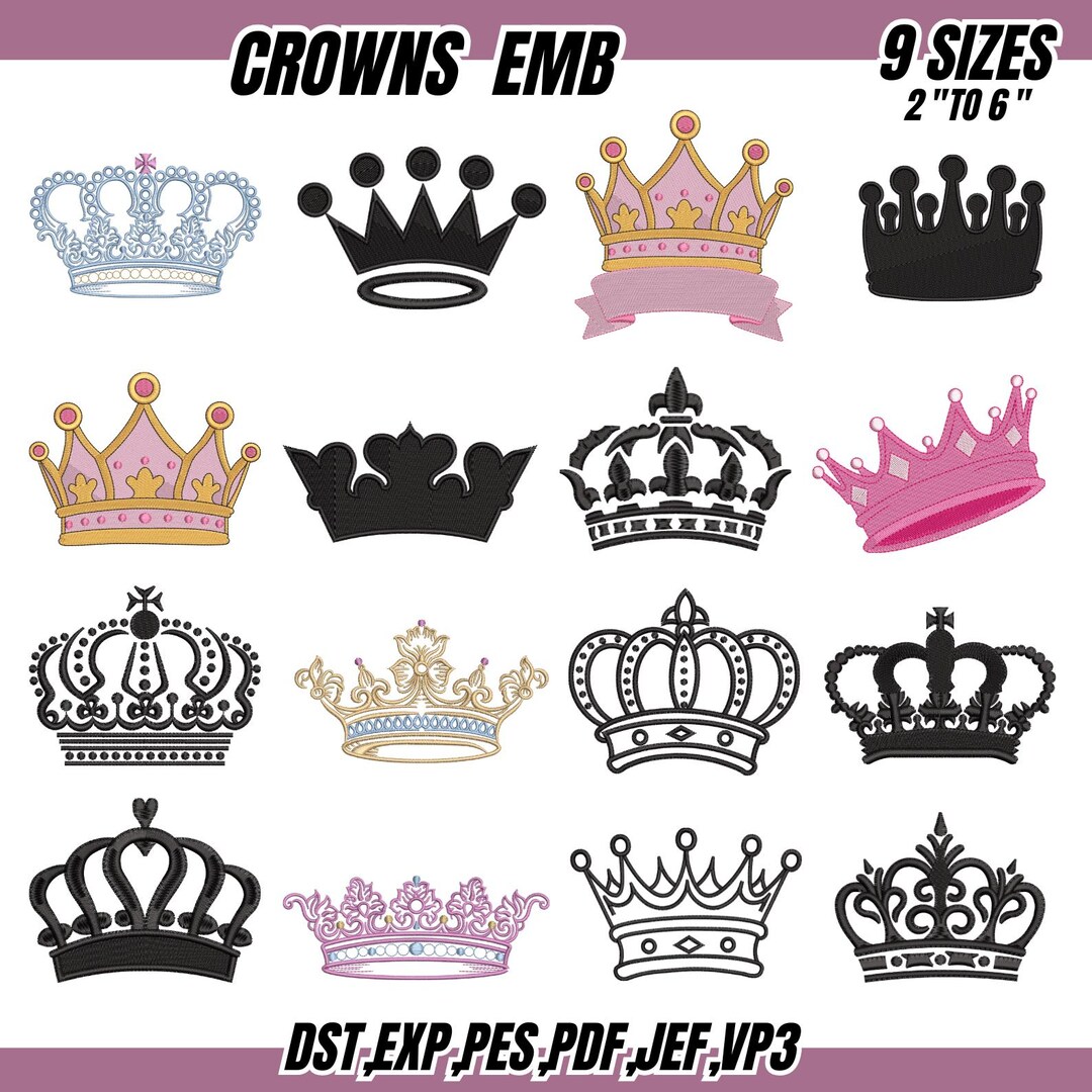 Crown Embroidery Design, Queen & King Crown , 9 Sizes (digital Download ...
