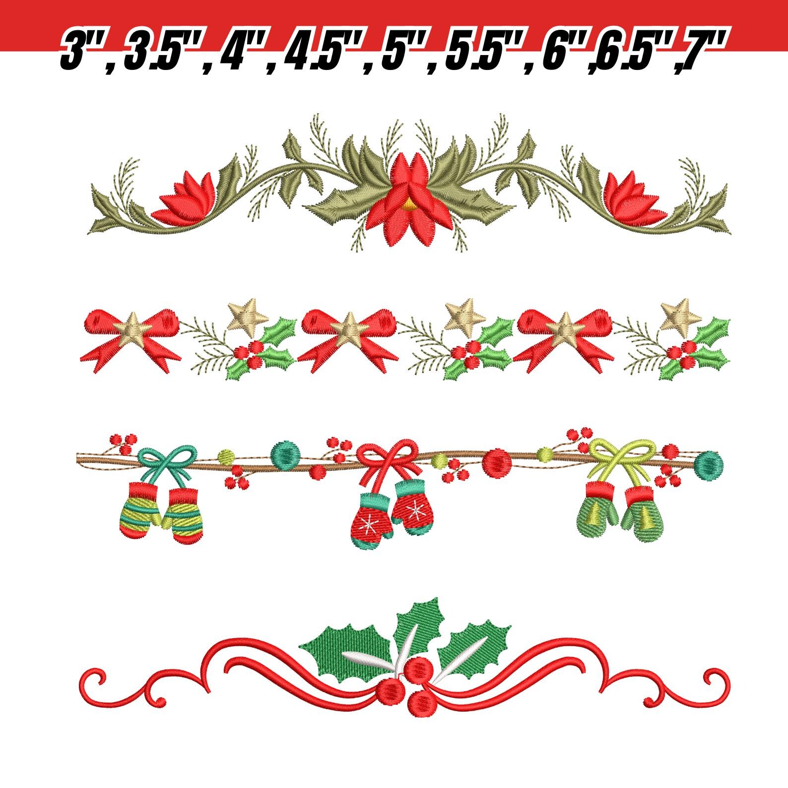 Christmas Borders Embroidery Designs: Holly, Bells, Trees (digital ...