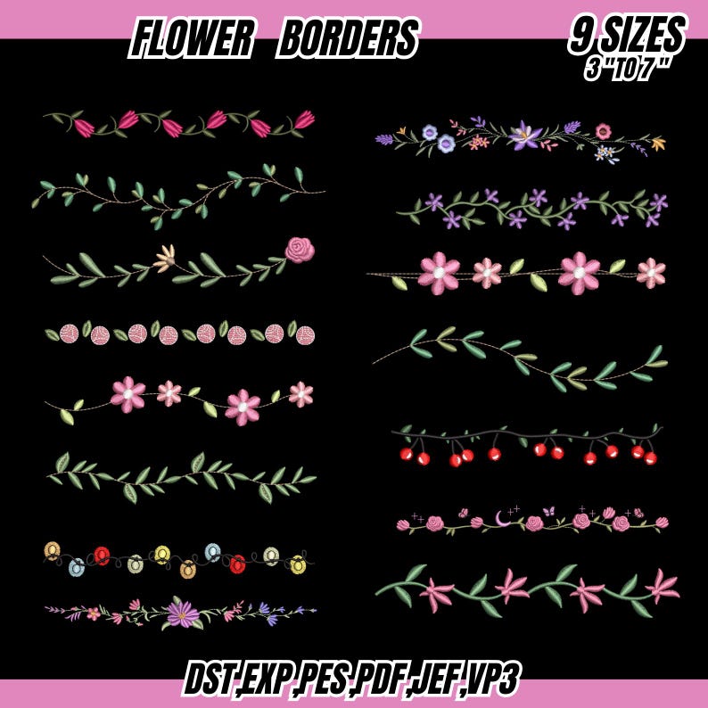 Floral Border Embroidery Designs,flowers Borders Embroidery, Creative ...