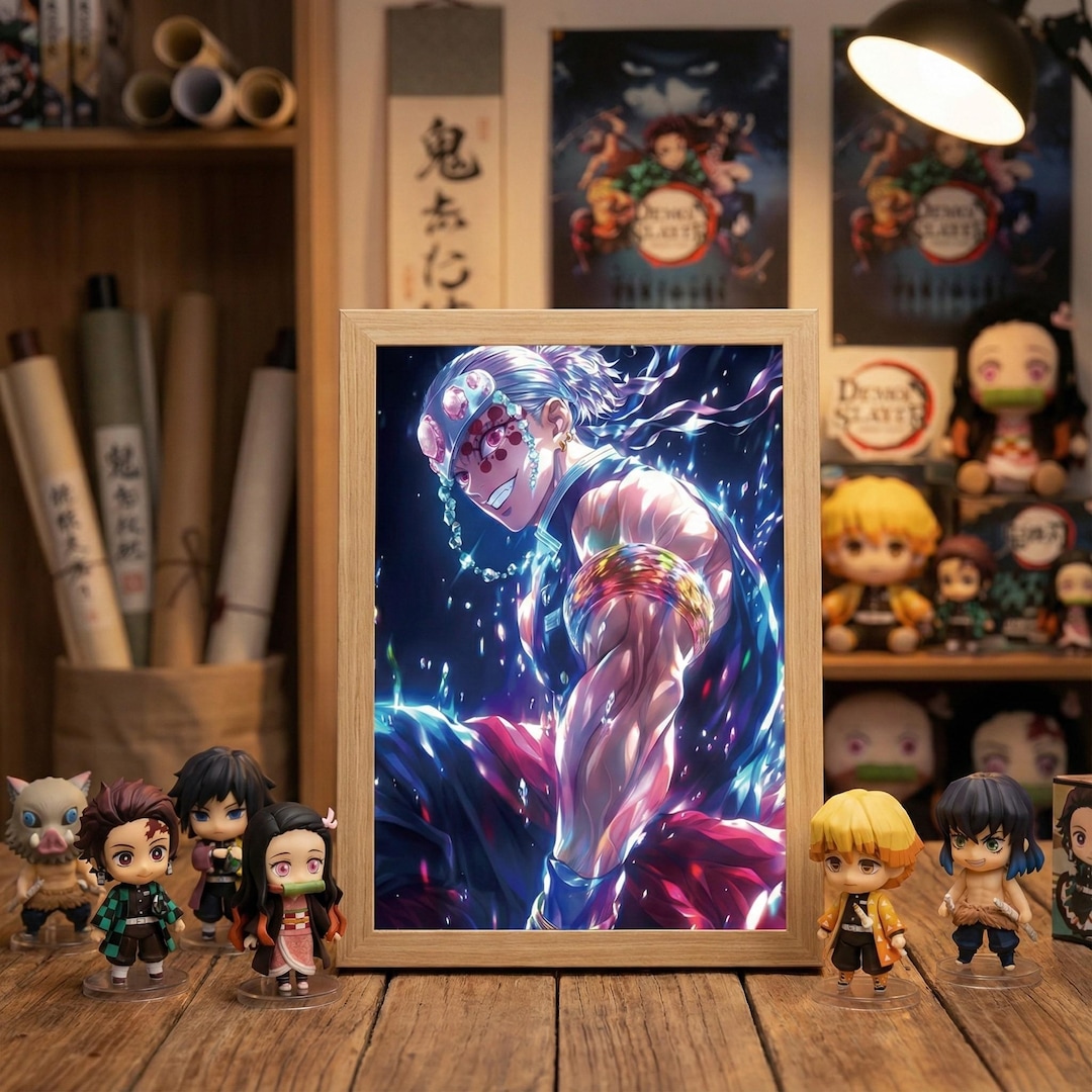 Tengen Uzui Framed Light Art, Demon Slayer Shadow Box, 3-color Mode LED ...