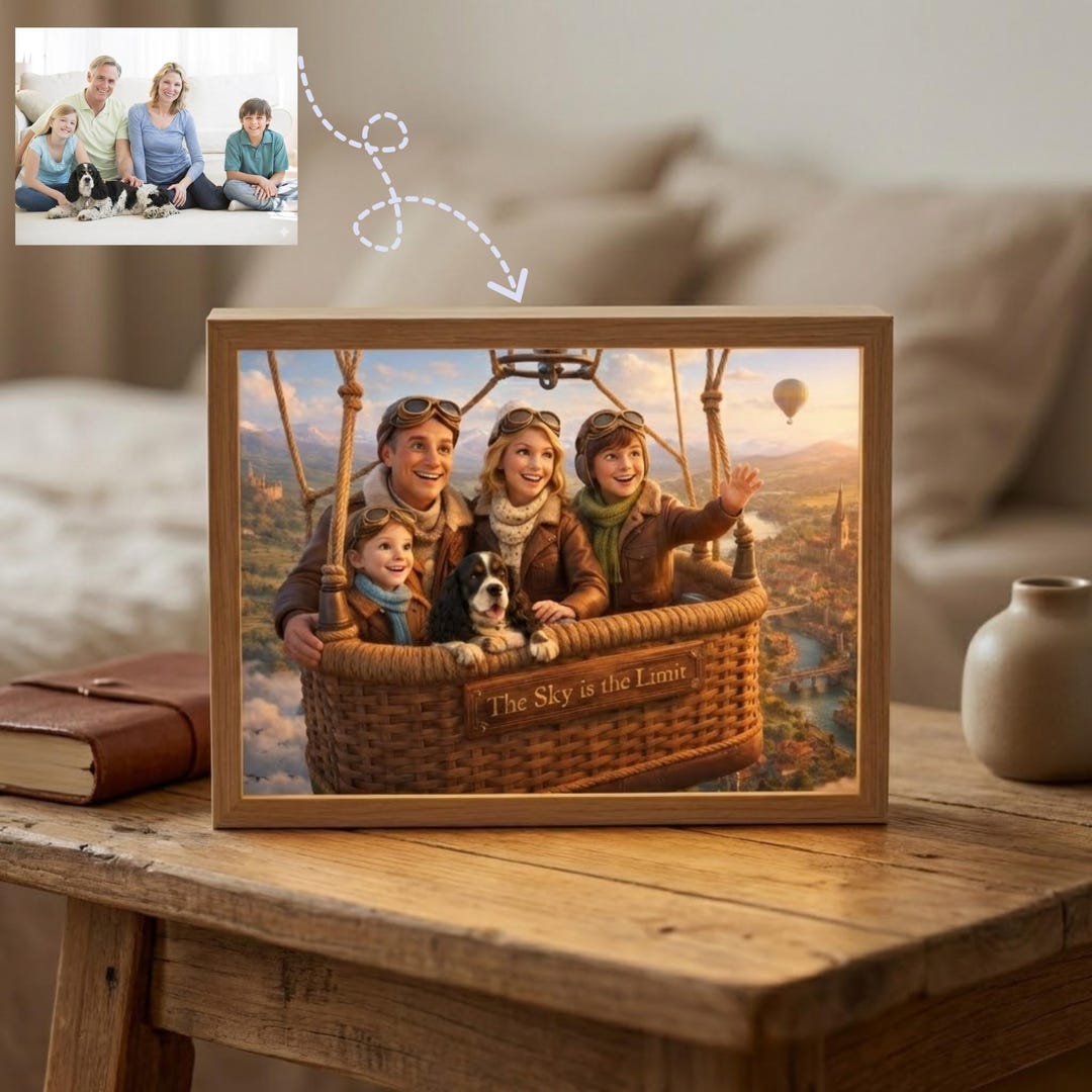 Personalized Family Portrait Light Box, Custom Pixar Style Cartoon ...
